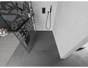 Mexen Kioto+ L, sprchová zástěna Walk-In s poličkou a ramínkem 100 x 200 cm, 8mm čiré sklo bílý vzor, ​​černý profil, 800-100-123-70-85