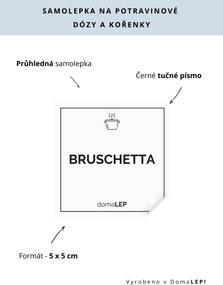 Samolepka na kořenky BRUSCHETTA průhledná 5 × 5 cm tučné písmo