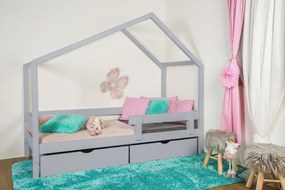 MAXIDO Dětská postel domeček Dita - dva šuplíky 200x90 šedá