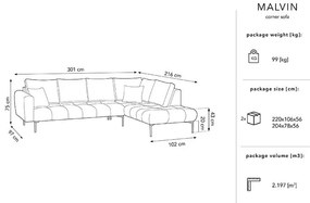 Rohová pohovka malvin pravá 301 cm samet šedá MUZZA