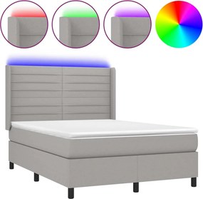 Box spring postel s matrací a LED světle šedá 140x190 cm textil 3138389
