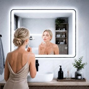 Erga Sari, LED zrcadlo v černém rámu s vyhříváním a dotykovým ovládáním, 80 × 60 cm, černá matná, ERG-YKA-MR.SARI-BLK-60X80