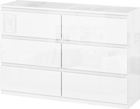 HOMCOM komoda do ložnice s 6 zásuvkami, zásuvková komoda pro obývací pokoj a kancelář, moderní styl, 112x34x75 cm, vysoký lesk bílá