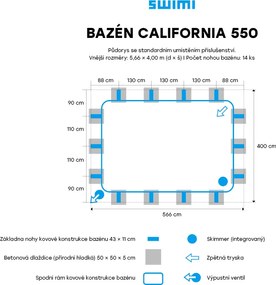 Technypools Bazén CALIFORNIA 550 5,66 x 4,00 x 1,25 m (0607P) Barva: modrá