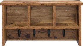 věšák, nástěnný, 3 poličky, háčky, kompozitní dřevo, 26x50x16 cm, staré dřevo, Dekorino TK20260020