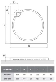 Roth Samonosná čtvercová sprchová vanička ALOHA FLAT Varianta: rozměry: 90x90 cm - (ALOHA FLAT 900 - 8000283)