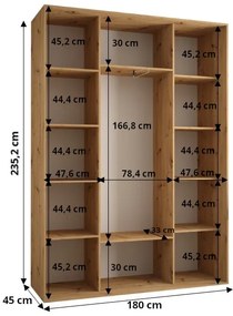 Šatní skříň ASIRI 5 - 180/45 cm, bílá / zlatá