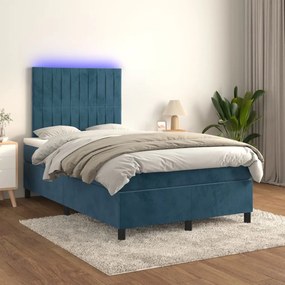 Box spring postel s matrací a LED tmavě modrá 120x200 cm samet 3136237