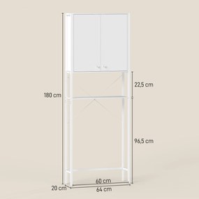 HOMCOM koupelnový nadstavec pro WC a pračku se skříňkou a otevřenými policemi, 64 x 20 x 180 cm, bílý