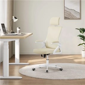 Kancelářská židle Yaheetech – béžová, 70 cm (délka) × 70 cm (šířka) × 121,5 cm – 131,5 cm (výška), polyesterová tkanina piké (267591701991)
