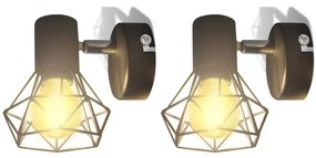 2 černá industriální nástěnná svítidla drátěná stínidla a LED žárovky,  242265