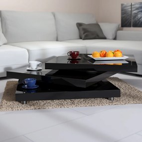 Konferenční stolek New York - 60 cm x 60 cm - vysoký lesk černý - otočné desky 360 °