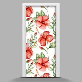 Wallmuralia Nálepka na dveře Červené havajské květiny 75x205