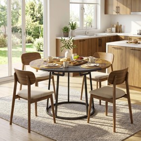 HOMCOM Kulatý jídelní stůl Ø120 cm pro 4-6 osob s dvoubarevnou deskou, industriální styl, rustikální hnědá a černá