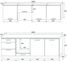 Kuchyňská linka CELESTE 240 cm lesklá taupe