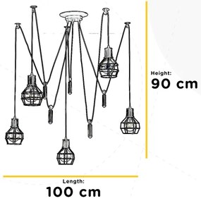 ONLI - Lustr na lanku SPIDER 5xE27/15W/230V pavouk černá