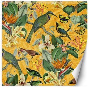 Gario Fototapeta Žlutý abstraktní ptáci na zelené větvi - Andrea Haase Materiál: Vliesová, Rozměry: 100 x 100 cm