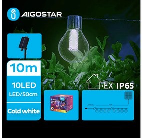 Aigostar B.V. | Aigostar - LED Solární dekorační řetěz 10xLED/8 funkcí 10,5m IP65 studená bílá | AI0952