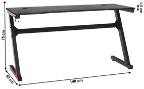 Kondela Herní stůl / počítačový stůl, černá / červená, MACKENZIE 140cm
