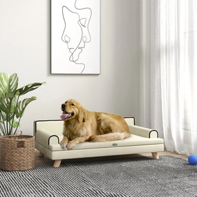 Pohovka pro psy a kočky PawHut ve skandinávském designu s huňatým snímatelným polštářem a masivními dřevěnými nohami 100 x 62 x 32 cm Béžová | Aosom