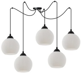 Závěsné svítidlo Riffle Round Spider, 5x bílé skleněné stínítko, b
