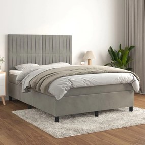 Box spring postel s matrací světle šedá 140x200 cm samet,  3143145