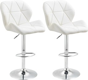 HOMCOM Set 2 Barových Židlí s Nastavitelnou Výškou, Kovová Základna a Sedadlo z PU Kůže, Židle s Opěradlem a Opěrkou Nohou, 51,5x57,5x93-114,5cm, Bílá