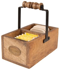 Hnědý dřevěný box na čajové sáčky s miskami Tea Box - 17*10*17 cm