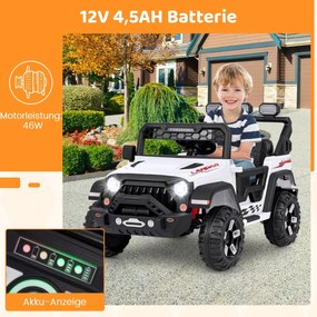 Costway Dětské elektrické auto s 2,4 G dálkovým ovládáním a USB a světlem – bílý