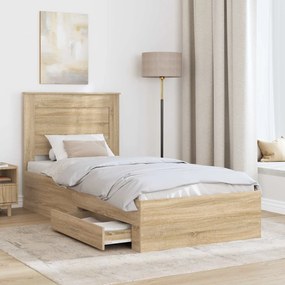 Rám postele Sonoma dub a stříbrná 75 x 190 cm Kompozitní dřevo 3410375