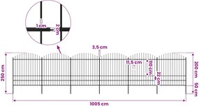 Zahradní plot s kopím nahoře ocelový 1005 x 200 cm černý 277753