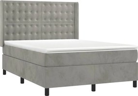 Box spring postel s matrací a LED světle šedá 140x200 cm samet 3139805