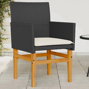 Zahradní židle s poduškami 2 ks černé polyratan a masivní dřevo - Default Title