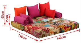 vidaXL Marketos 2místný modulární pouf patchwork textil