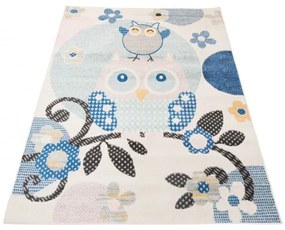 Dětský kusový koberec HAPPY H329B Sovičky bílý / modrý Rozměr: 120x170 cm