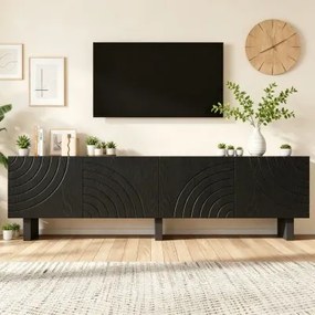 Aosom Moderní TV komoda, strukturovaný přední panel a hodně úložného prostoru, vhodná pro televizory až do 75 palců, 180x40x55 cm, černá