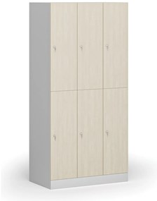 Šatní skříňka S1 s úložnými boxy, 6 boxů, 1850 x 900 x 500 mm, demont, cylindrický zámek, laminované dveře, bříza