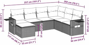 7dílná zahradní sedací souprava s poduškami černá polyratan 3252833