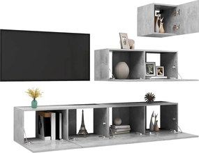 4dílný set TV skříněk betonově šedý kompozitní dřevo 3079156