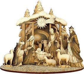 AMADEA Dřevěný skládací betlém sépiový 3D 20 cm