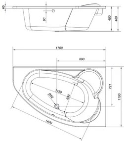Cersanit Kaliope, asymetrická rohová vana pravá 170x110cm, bílá, S301-115