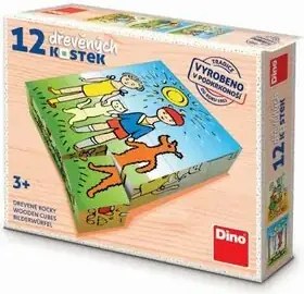 DINO Dřevěné kostky Pejsek a kočička / 12 kostek / od 3 let