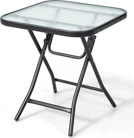 Costway Skládací patio odkládací stolek čtvercový s nerezovým rámem, černý