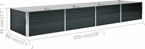 vidaXL Vyvýšený záhon 320 x 80 x 45 cm pozinkovaná ocel [45729] Barva: antracitová