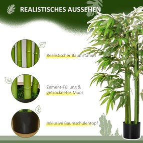 Umělý bambusový strom HOMCOM, 140 cm, umělá rostlina, plastové falešné rostliny v květináči, umělý bambus s 780 listy jako skutečný pro obývací pokoj…