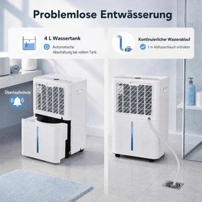 Costway Odvlhčovač 20 L/den s kolečky a 3 Režimy odvlhčování Přenosný vysoušeč