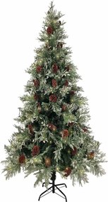 Vánoční stromek s LED a šiškami zelený a bílý 225 cm PVC a PE 3094566