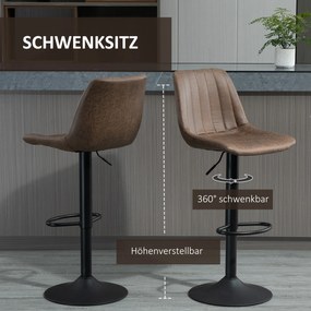 HOMCOM sada 2 barových židlí kuchyňská židle výškově nastavitelná s podnožkami otočná židle hnědá polyester 43 x 46 5 x 89-110 cm pro bar kuchyň | Ao…