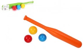 Baseballová pálka 50cm + míčky 3ks plast 2 barvy v síťce