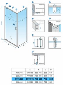 BPS-koupelny Obdélníkový sprchový kout HYD-SK04 90x80